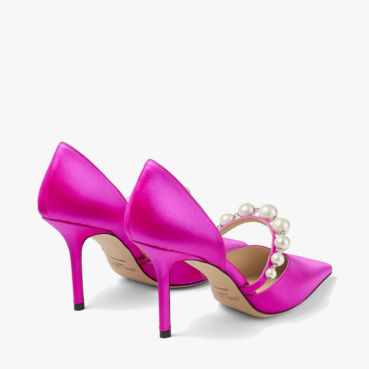 Aurelie85 珍珠饰桃红色缎面高跟鞋 Jimmy Choo