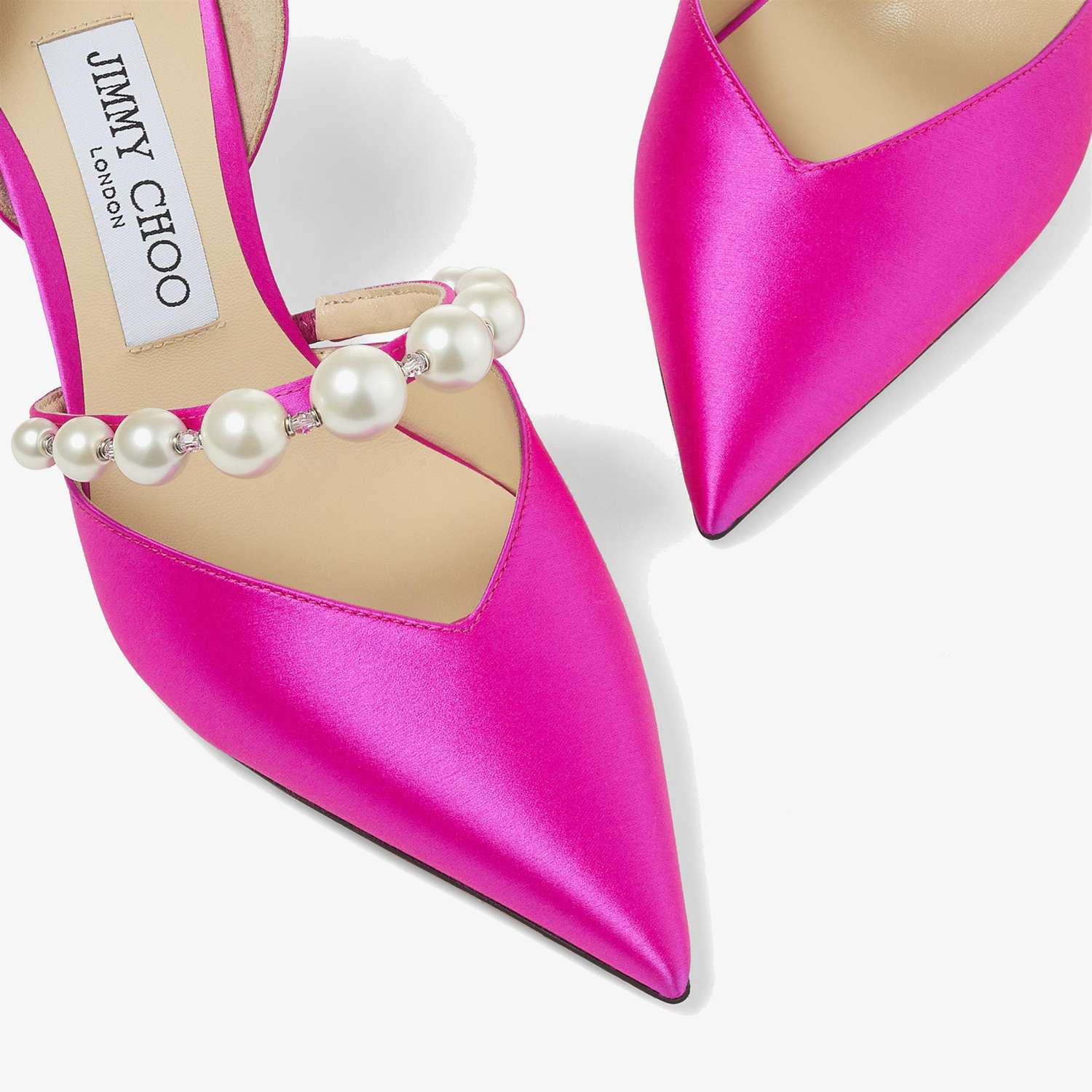 Aurelie85 珍珠饰桃红色缎面高跟鞋 Jimmy Choo