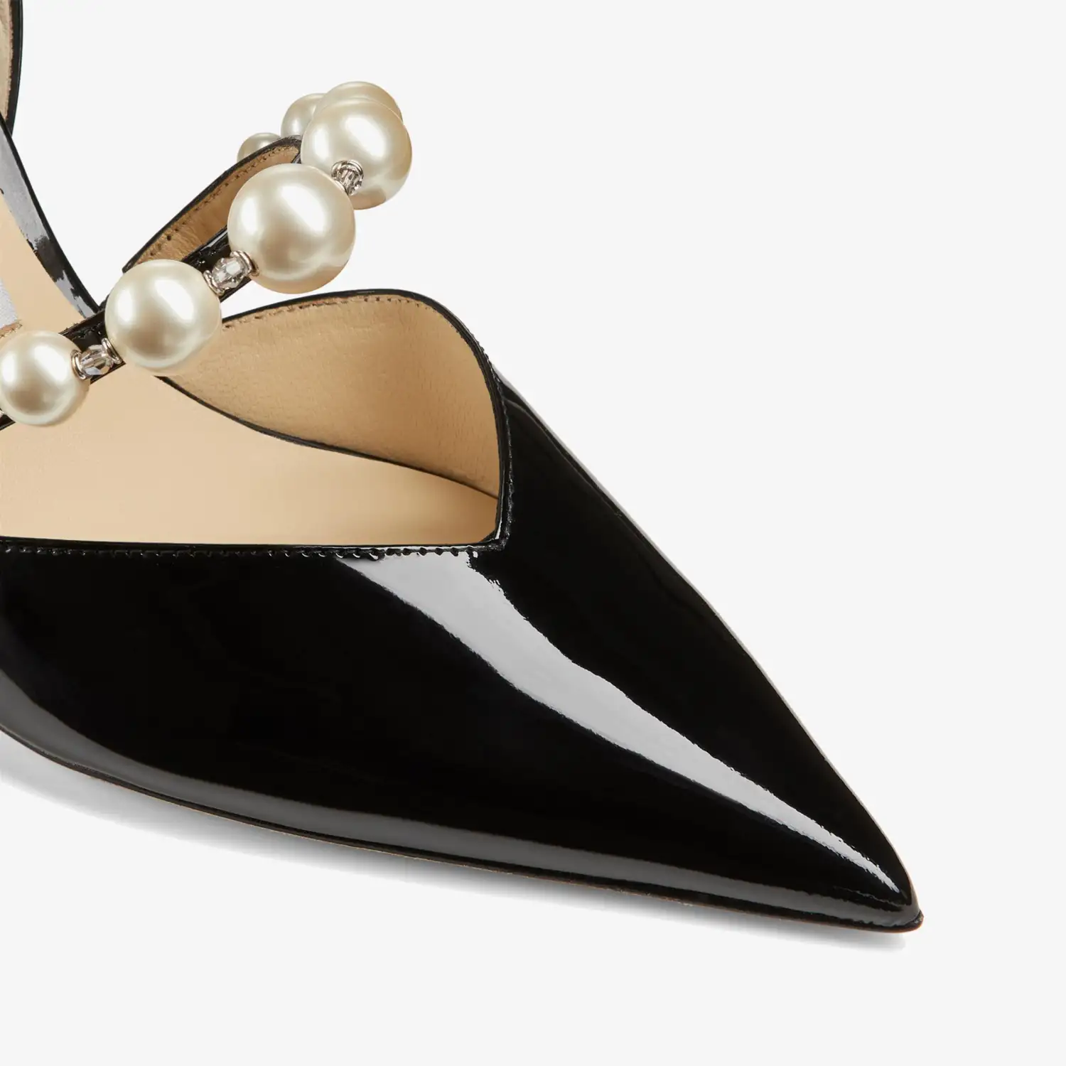 Aurelie85 珍珠装饰黑色漆皮革尖头高跟鞋 Jimmy Choo