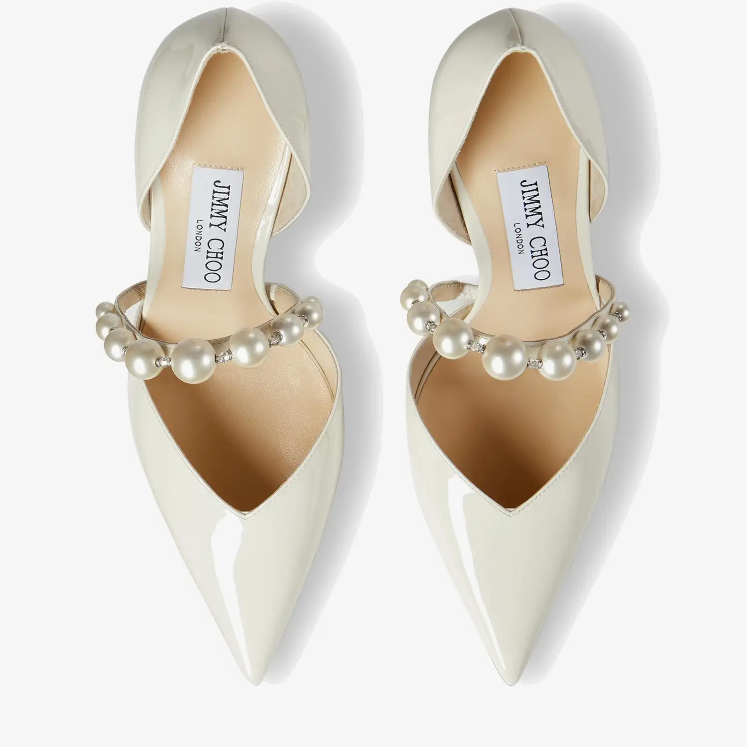 Aurelie85 珍珠装饰拿铁色漆皮革尖头高跟鞋 Jimmy Choo