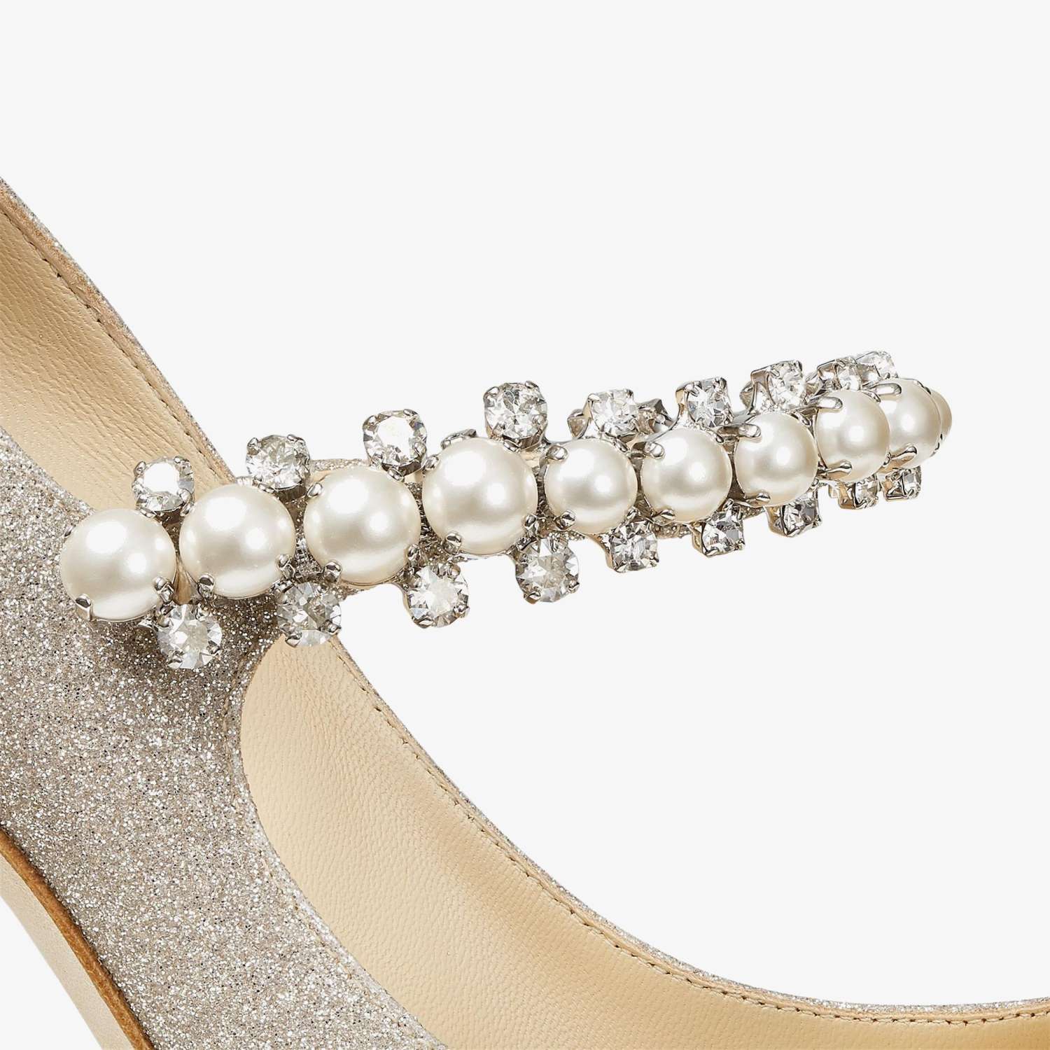 Baily100 水晶珍珠绑带冰白金色微粒闪粉高跟鞋 Jimmy Choo