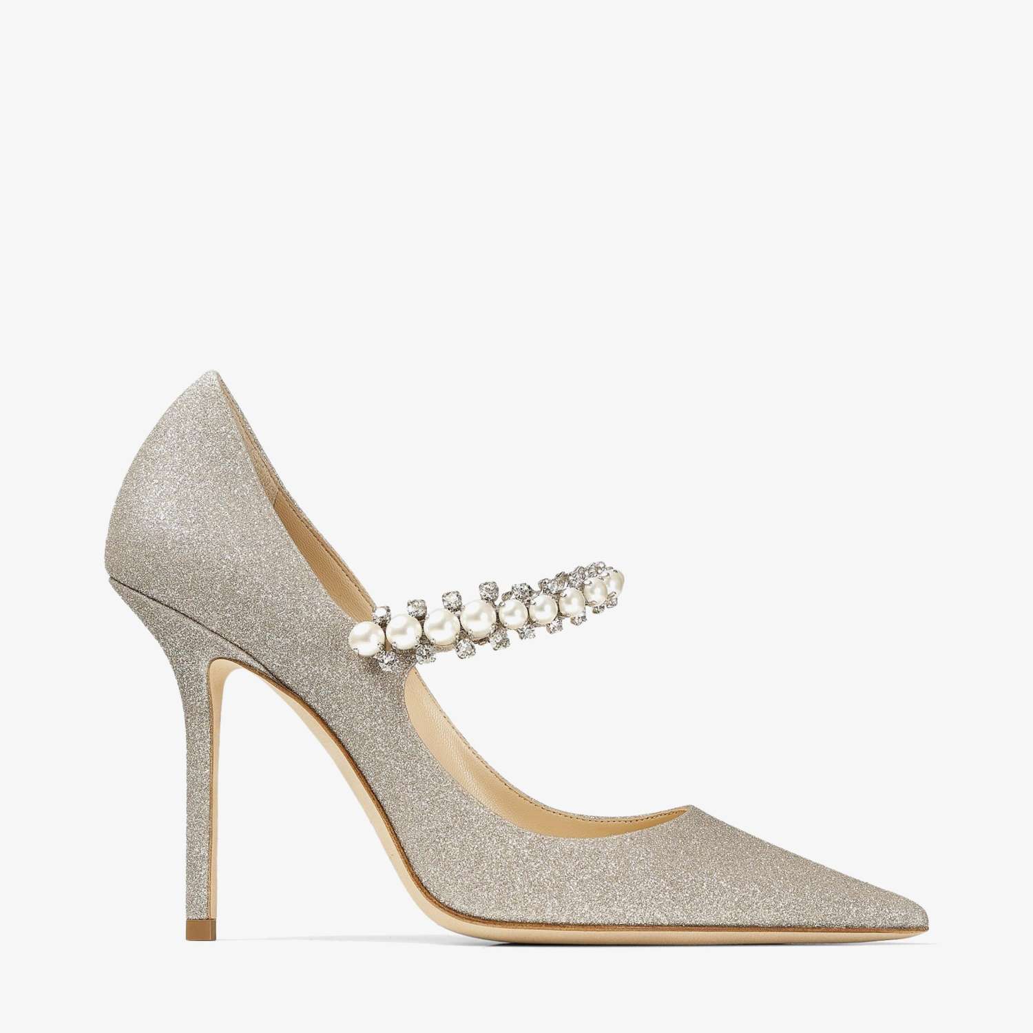 Baily100 水晶珍珠绑带冰白金色微粒闪粉高跟鞋 Jimmy Choo