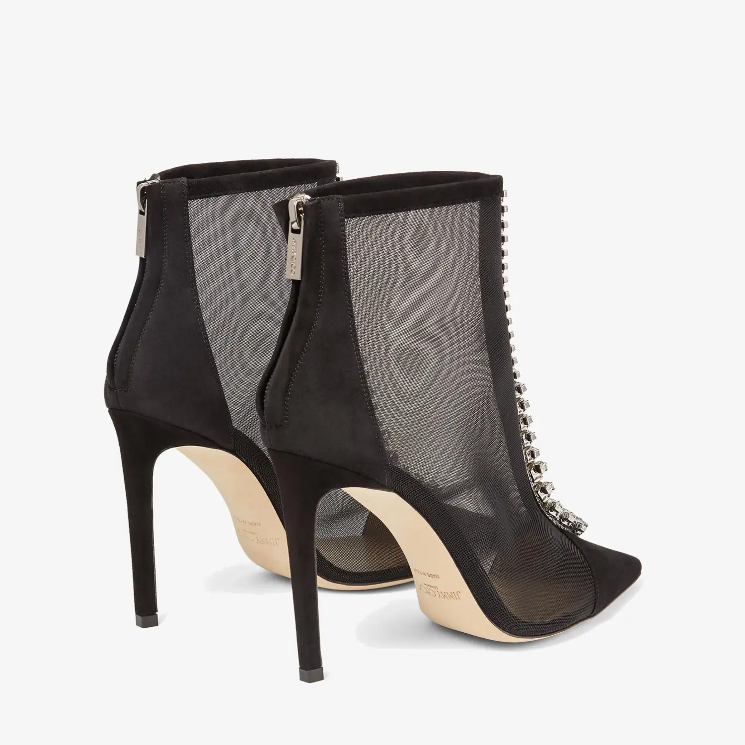 Bingboot100 水晶饰黑色绒面革拼网眼踝靴 Jimmy Choo