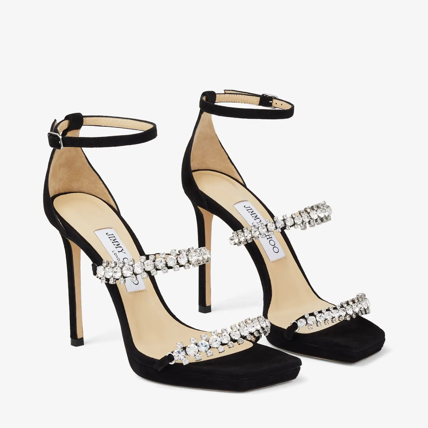 Bing Sandal 105 水晶绑带黑色绒面革凉鞋 Jimmy Choo