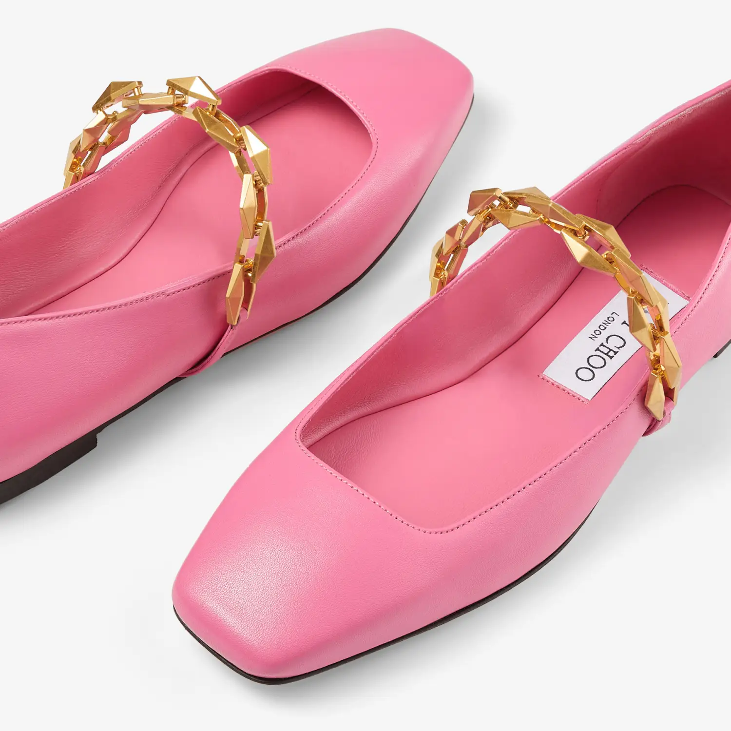 Diamond Tilda Flat Diamond 链饰糖粉色皮革平底鞋 新品系列 Jimmy Choo