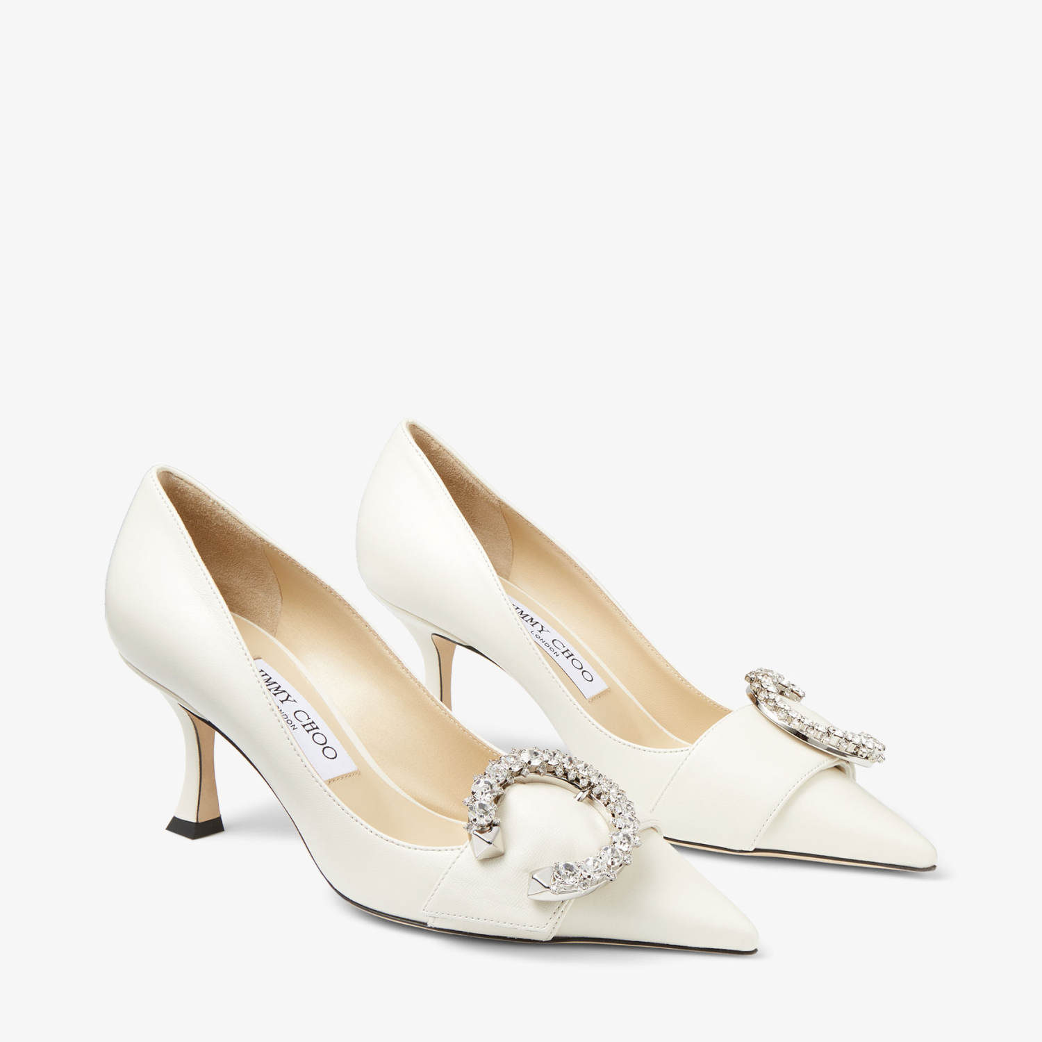Melva 70高跟鞋 水晶扣饰拿铁色尖头高跟鞋 Jimmy Choo