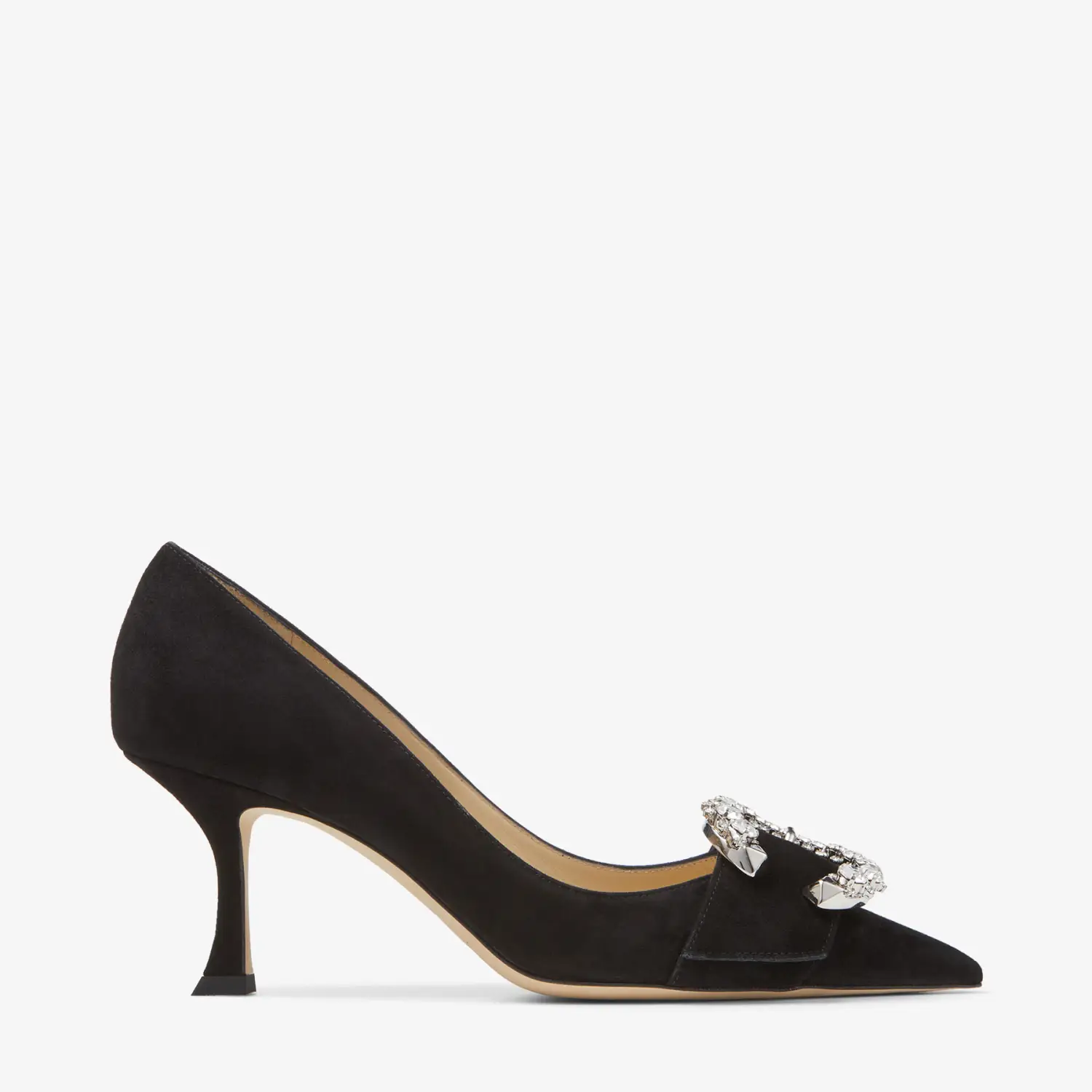 Melva 70高跟鞋 水晶扣饰黑色绒面革尖头高跟鞋 Jimmy Choo