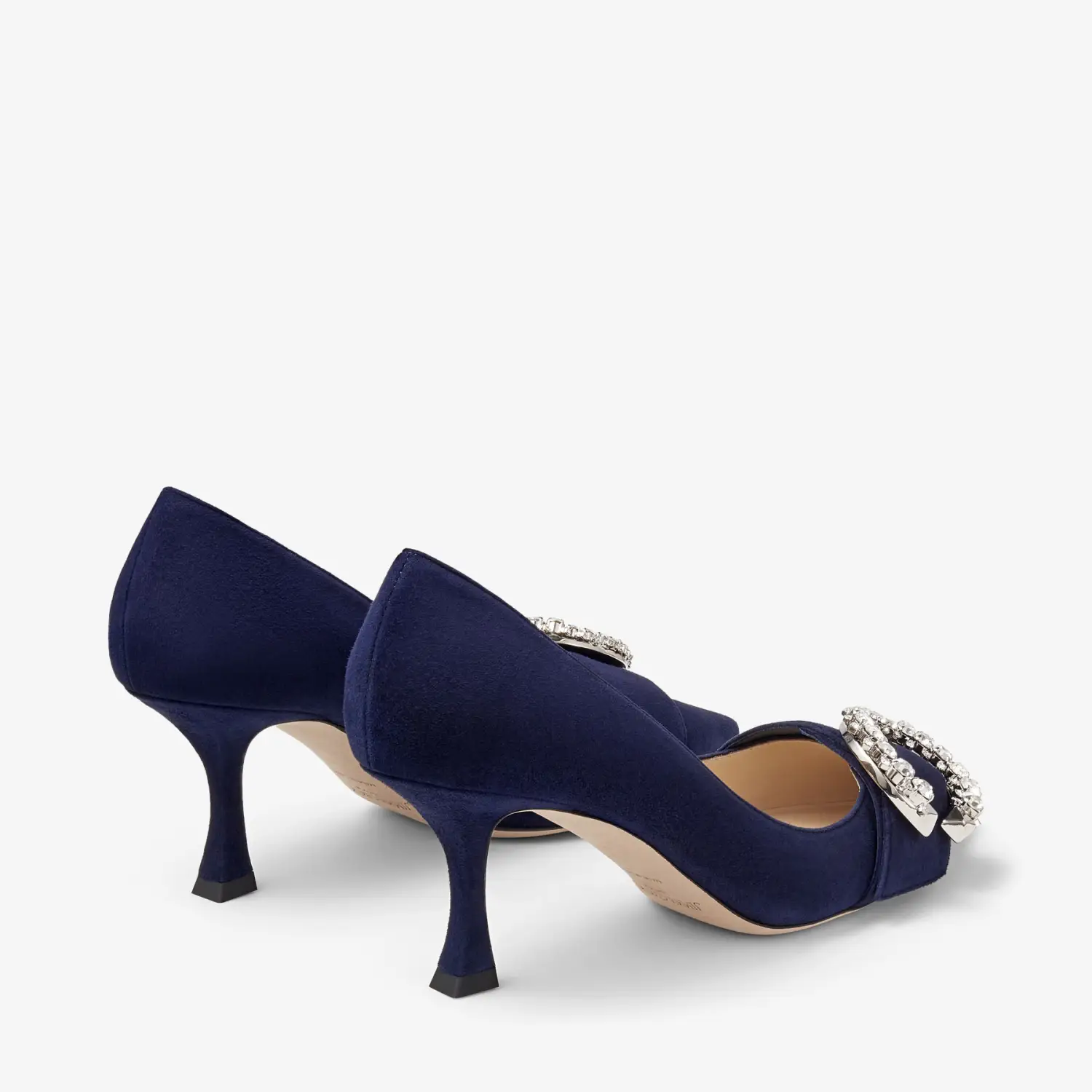 Melva 70 水晶扣饰深蓝色绒面革尖头高跟鞋 新品系列 Jimmy Choo