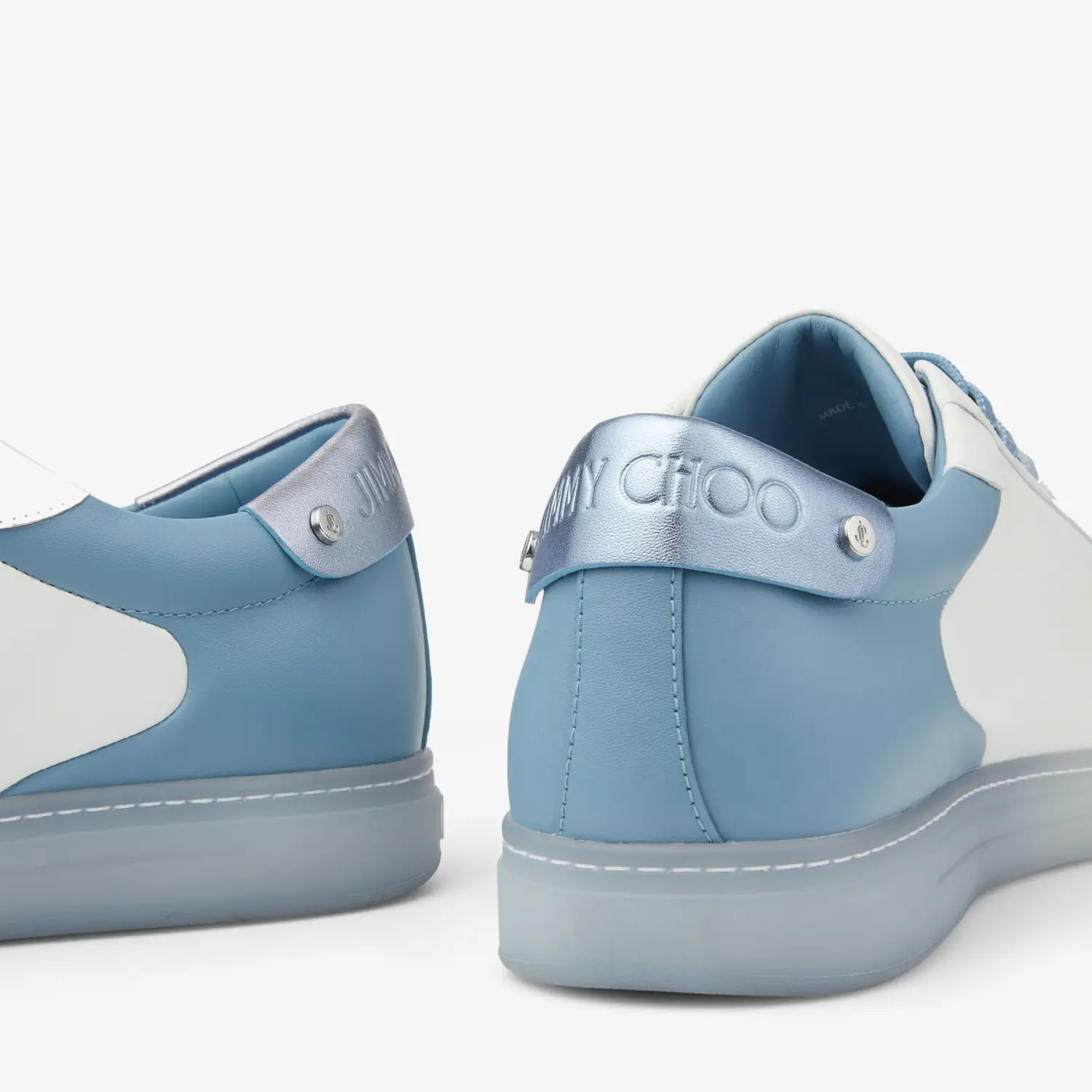 Romem 白色与烟青色撞色皮革低帮运动鞋 秋季系列 Jimmy Choo