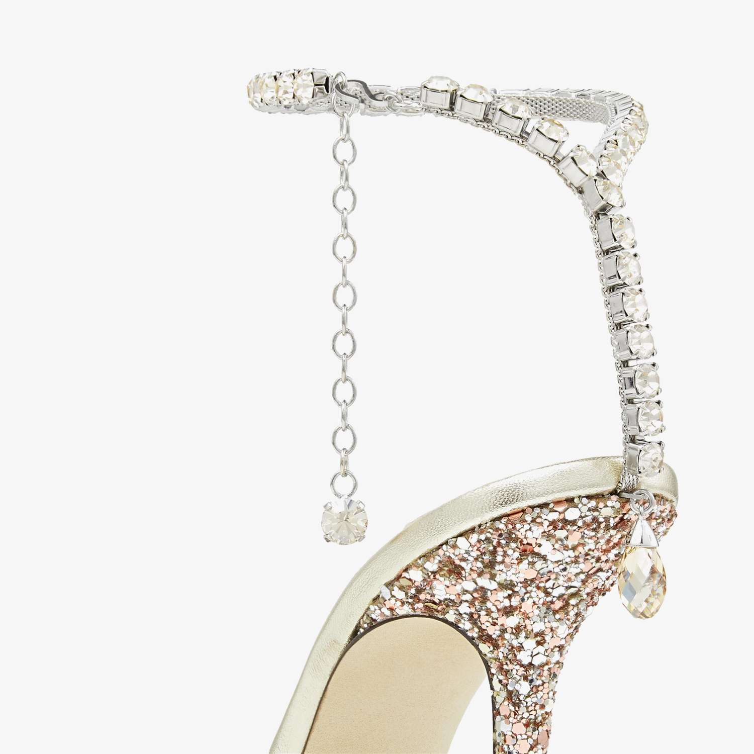 水晶饰玫瑰粉色粗粒闪粉面料高跟鞋 Saeda100 2021冬季系列 Jimmychoo