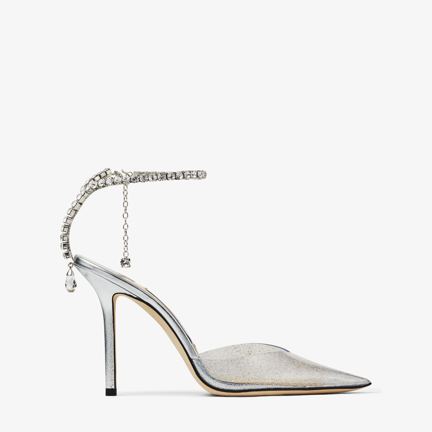 Saeda 100高跟鞋 水晶饰银色闪光树脂高跟鞋 Jimmy Choo
