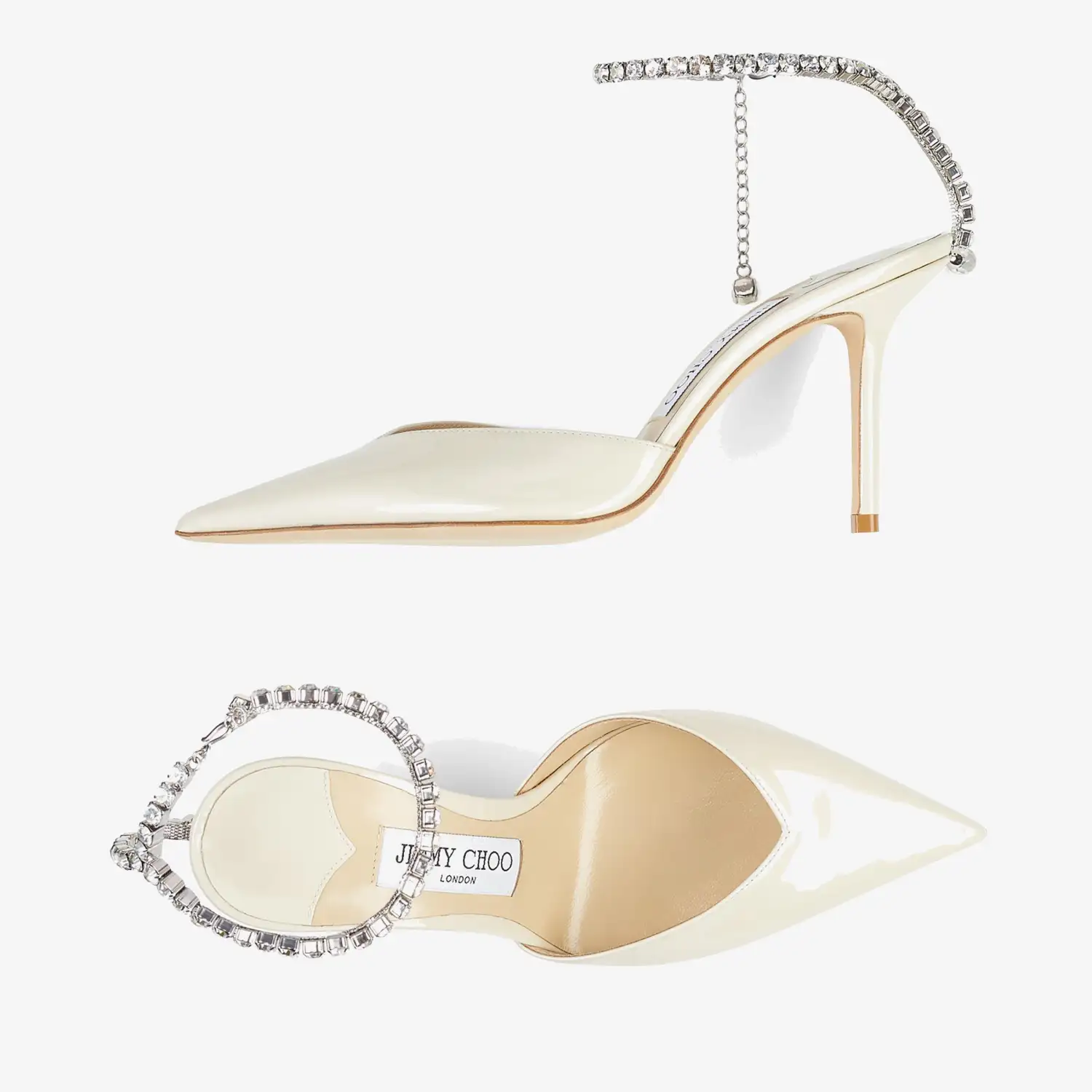 Saeda85 水晶饰亚麻色漆皮高跟鞋 Jimmy Choo
