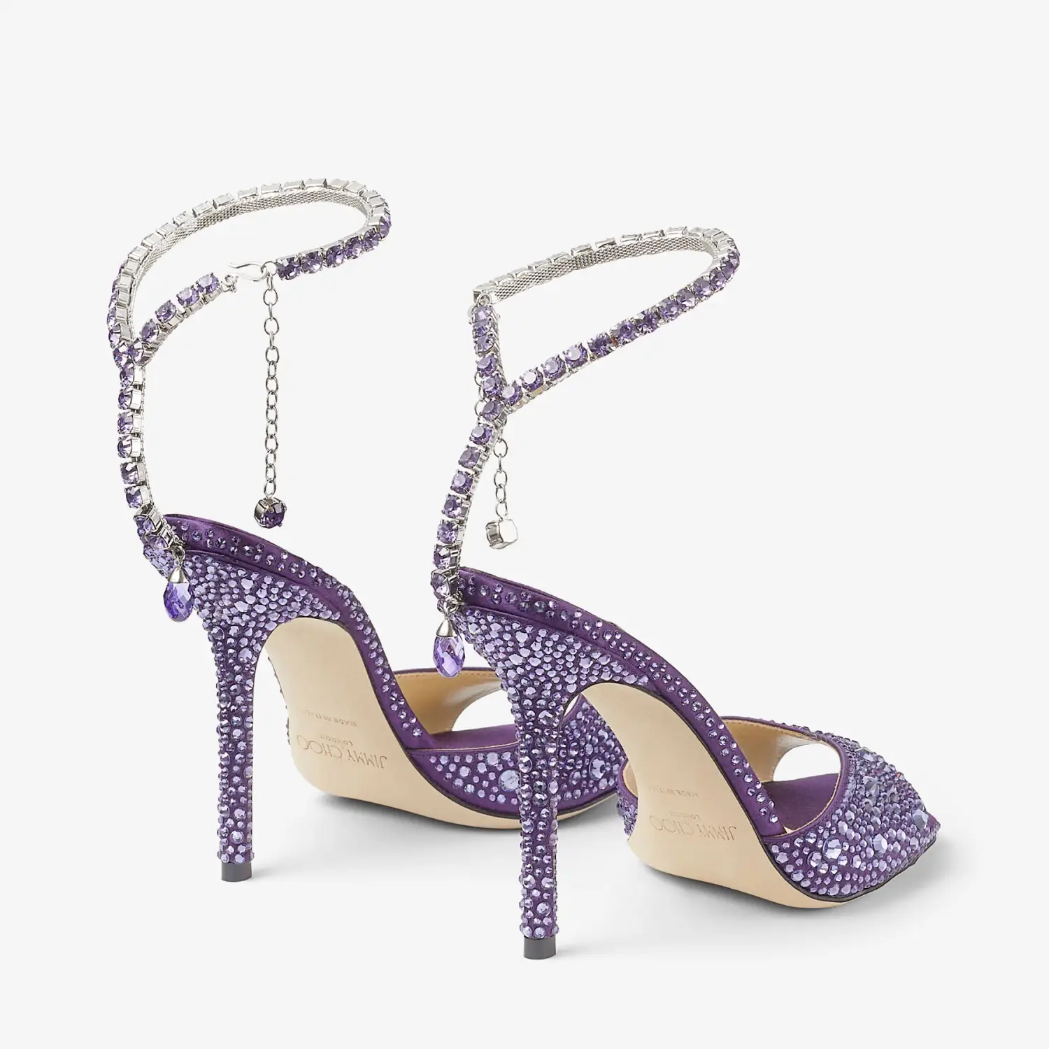 Saeda Sandal 100 水晶饰黑醋栗甜酒色缎面凉鞋 秋季系列 Jimmy Choo