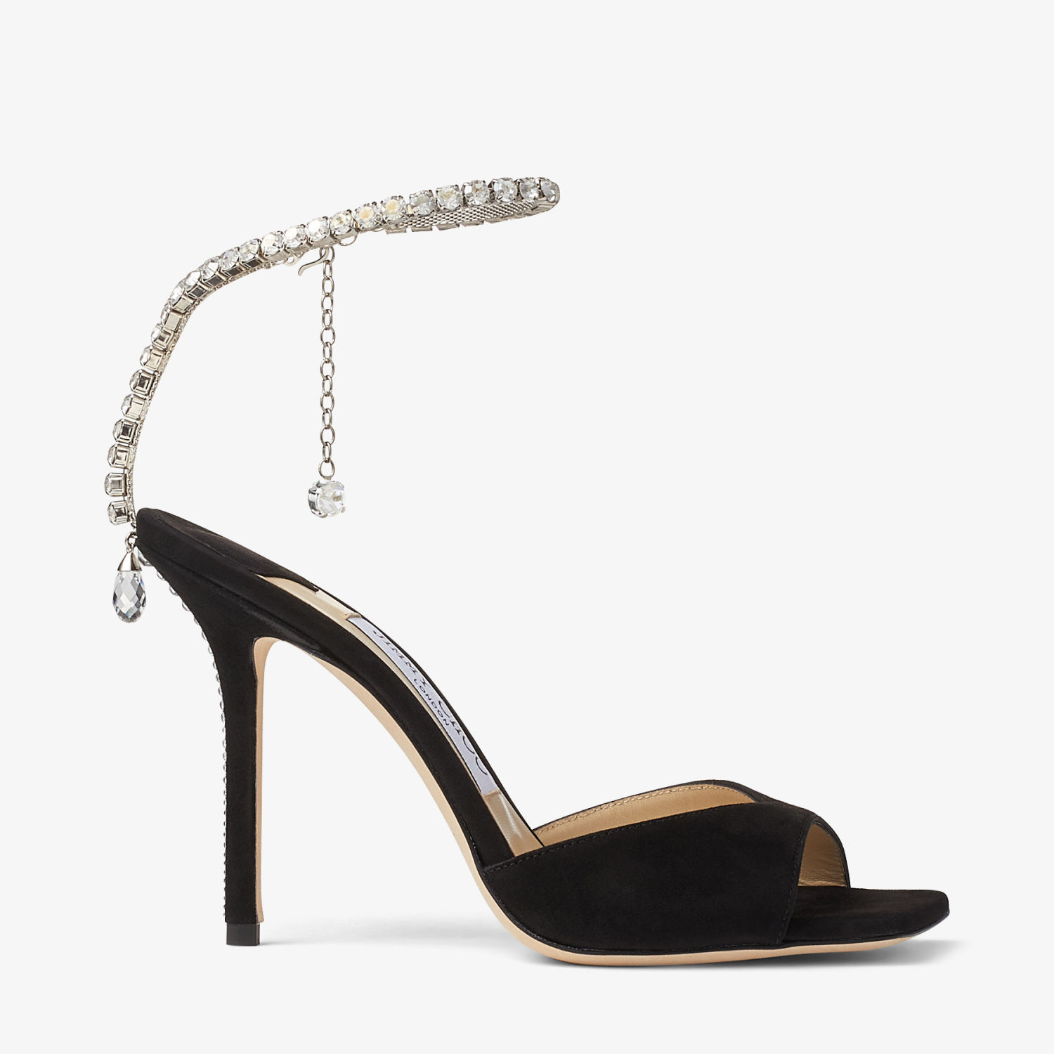 Saeda Sandal 100凉鞋 水晶饰黑色绒面革凉鞋 Jimmy Choo