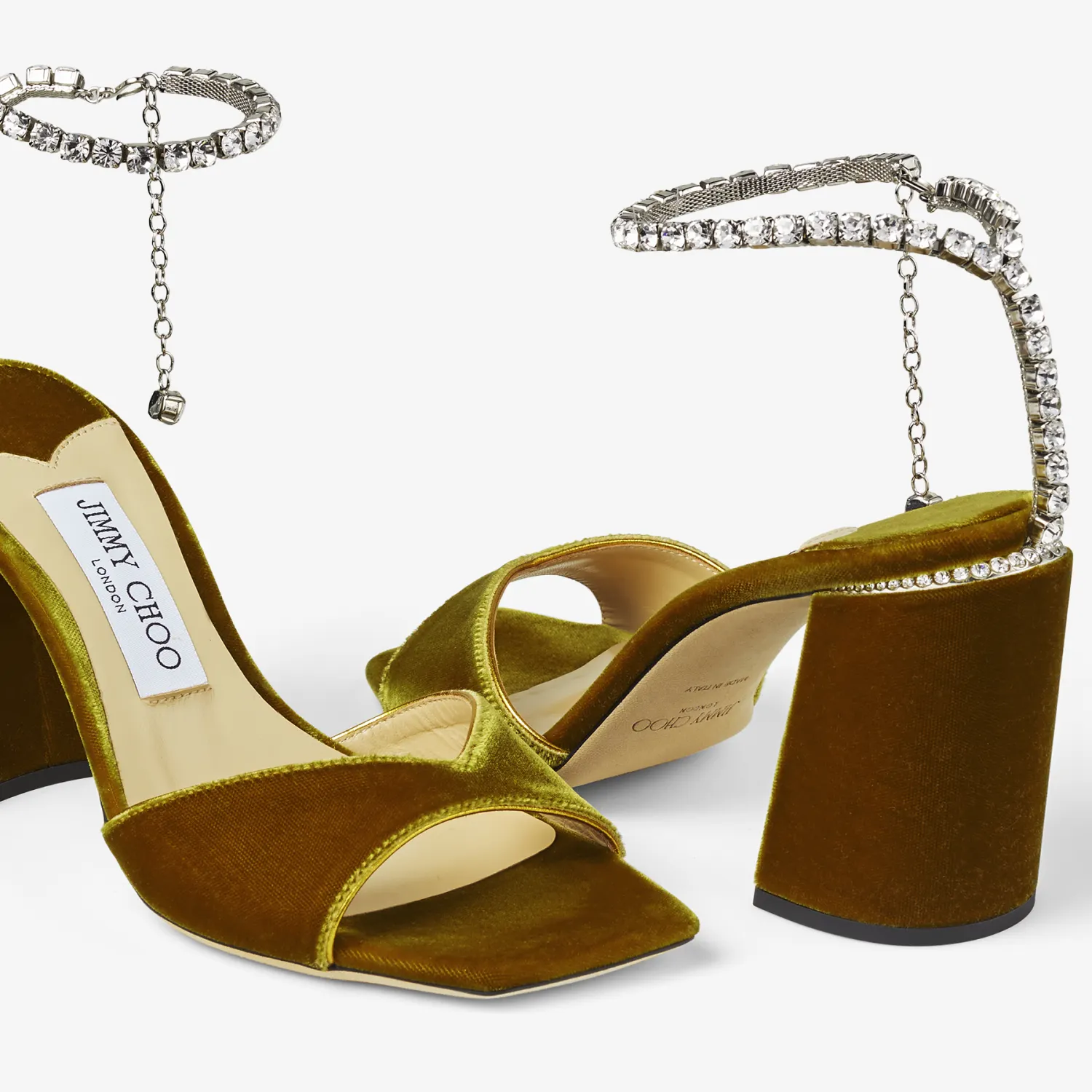 Saeda Sandal Bh 85 水晶链饰黄水晶色丝绒凉鞋 新品系列 Jimmy Choo
