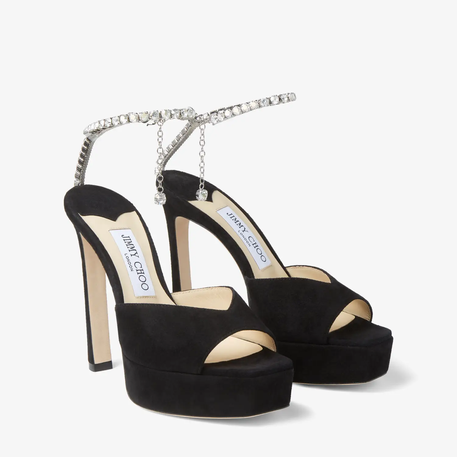 Saeda Sandal Pf 125 水晶饰黑色绒面革厚底凉鞋 夏季系列 Jimmy Choo